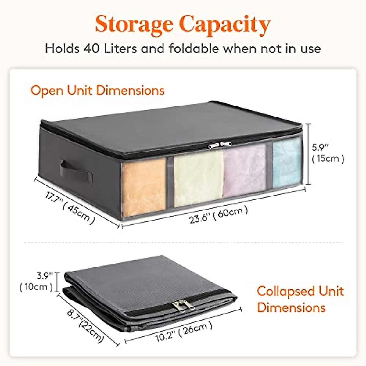 Lifewit Under Bed Storage Containers 6 Pack, Foldable Clothing Storage Bags with Front Clear Window, Closet Organizers and Storage for Towels, Clothes, Blankets, Grey