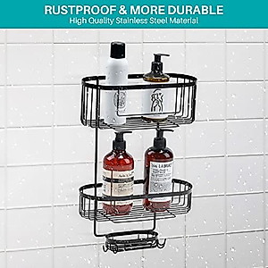 HOMERACK 3-in-1 Shower Caddy Adhesive, Bathroom Shower Organizer Suction No Drilling, Rustproof Showe Shelf Storage with Sopa Holder, Black