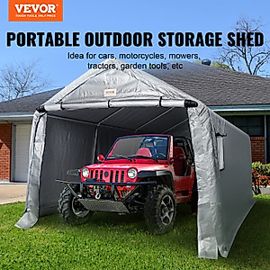 VEVOR Outdoor Portable Storage Shelter Shed, 10x15x8ft Heavy Duty Instant Garage Tent Canopy Carport with Roll-up Zipper Door and Ventilated Windows for Cars, Motorcycle, Bike, Garden Tools