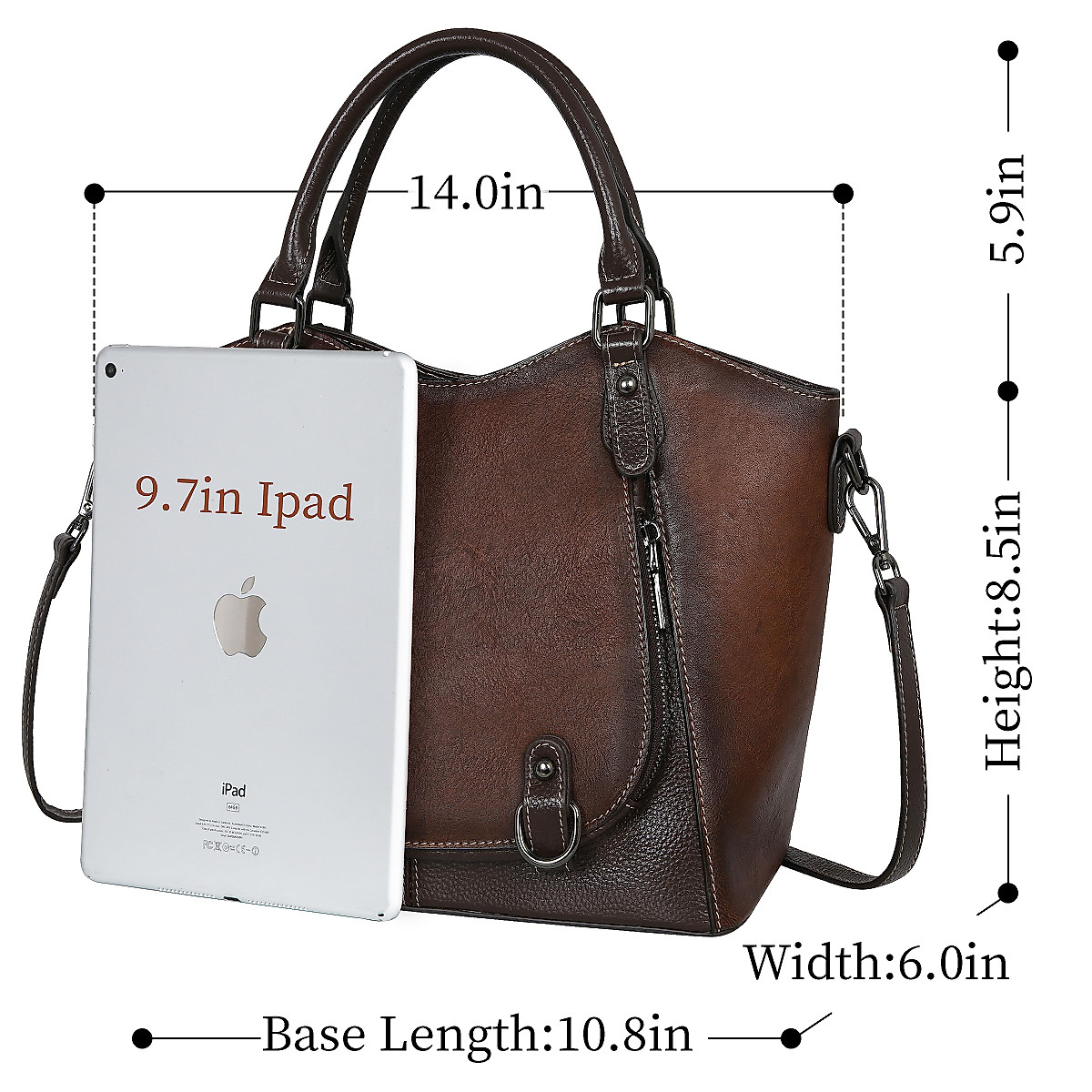 Iswee Leather Shoulder Bags for Women Satchel Bags Vintage Designer Crossbody Purses Tote Bags with Zipper Top-Handle (Coffee)
