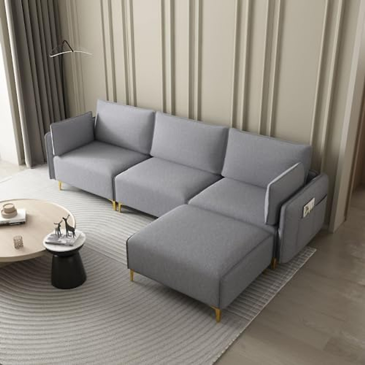 KEVINSPACE 108.6" Convertible Sectional Sofa Couch, L-Shaped Couch with USB Reversible Chaise, Modern Couches Sleeper Sectional Sofa for Living Room, Apartment and Small Space Grey