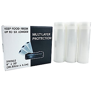 3 Vacuum Seal Rolls, 8 IN x 20 FT, Heavy Duty, Seal A Meal, Puncture Resistant Cut To Size Bags, Compatible with double Seal Machines
