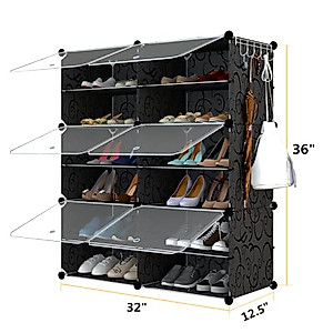 HOMICKER Shoe Rack Organizer, 24 Pair Shoe Storage Cabinet with Door Expandable Plastic Shoe Shelves for Closet,Heels,Boots,Slippers,6 Tier