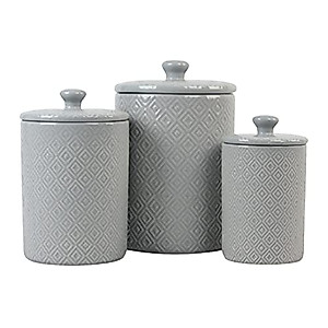 10 Strawberry Street Kitchen Canister Set, 3 Piece, Diamond Gray
