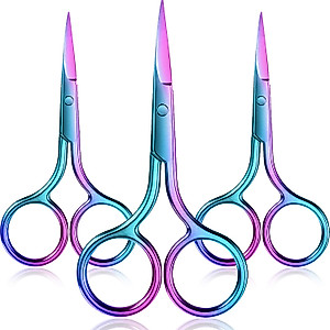 3 Pack Nose Hair Scissors Facial Hair Scissors Small Scissors Stainless Steel Straight Tip Scissor for Eyebrows, Nose, Moustache, Beard (Rainbow Color)