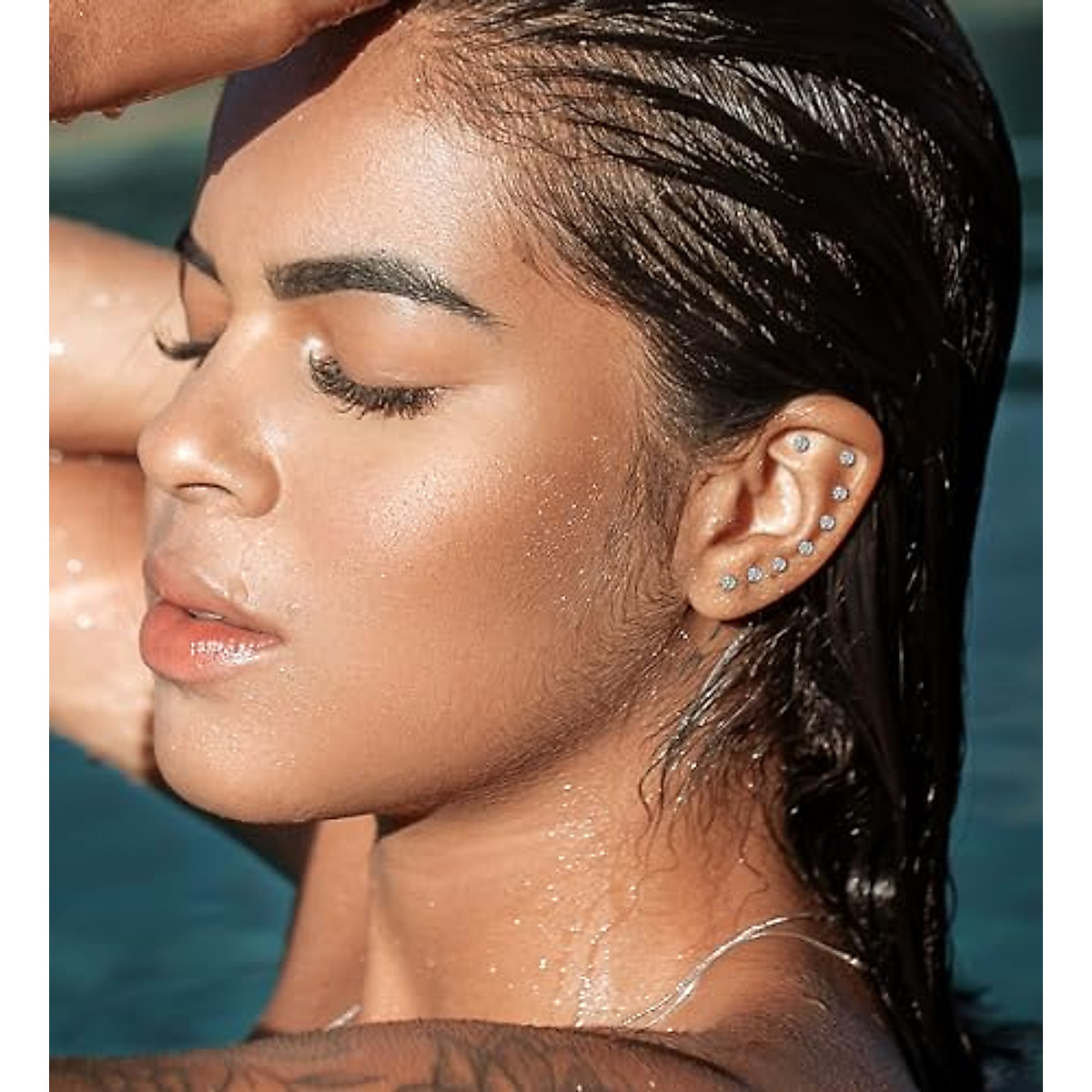 Enticera 3mm G23 Titanium Earrings for Sensitive Skin Handmade Flower Screw Back 5A+Cubic Zirconia Earrings 20g 14K Gold Hypoallergenic Nap Earrings for Helix Cartilage Piercing White