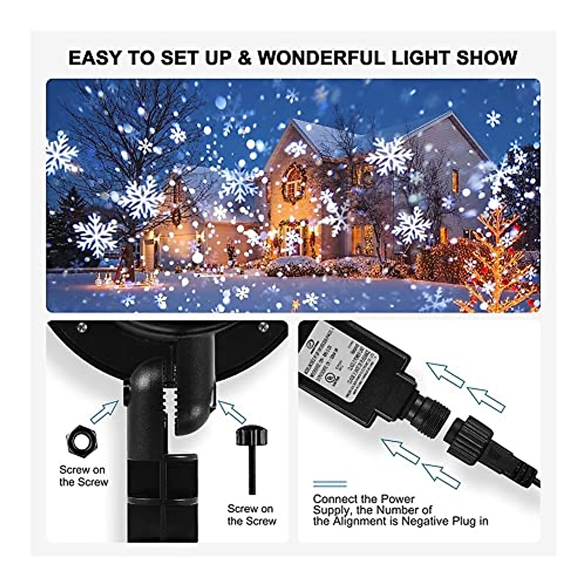 BETDET LED Outdoor Lights Christmas Snow Projector Lights, LED Snowflake Light Projection, IP65 Waterproof Snowfall Spotlight Lighting for Xmas Holiday Wedding Party Home Garden Landscape 11.24