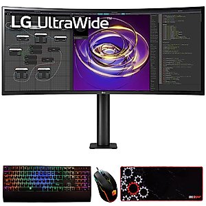 LG 34WP88CN-B 34" 21:9 Curved UltraWide QHD (3440 x 1440) PC Monitor Bundle with Deco Gear Mechanical Gaming Keyboard, Deco Gear Wired Gaming Mouse and Deco Gear Gaming Mouse Pad