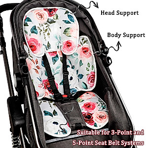 CARUILI 2-in-1 Infant Car Seat Insert for Newborn, Car Seat Head Support Baby Girls Boys, Extra Soft Preemie Carseat Head Support Cushion Pillow for Baby Car Seats, Strollers, Bouncers, Floral