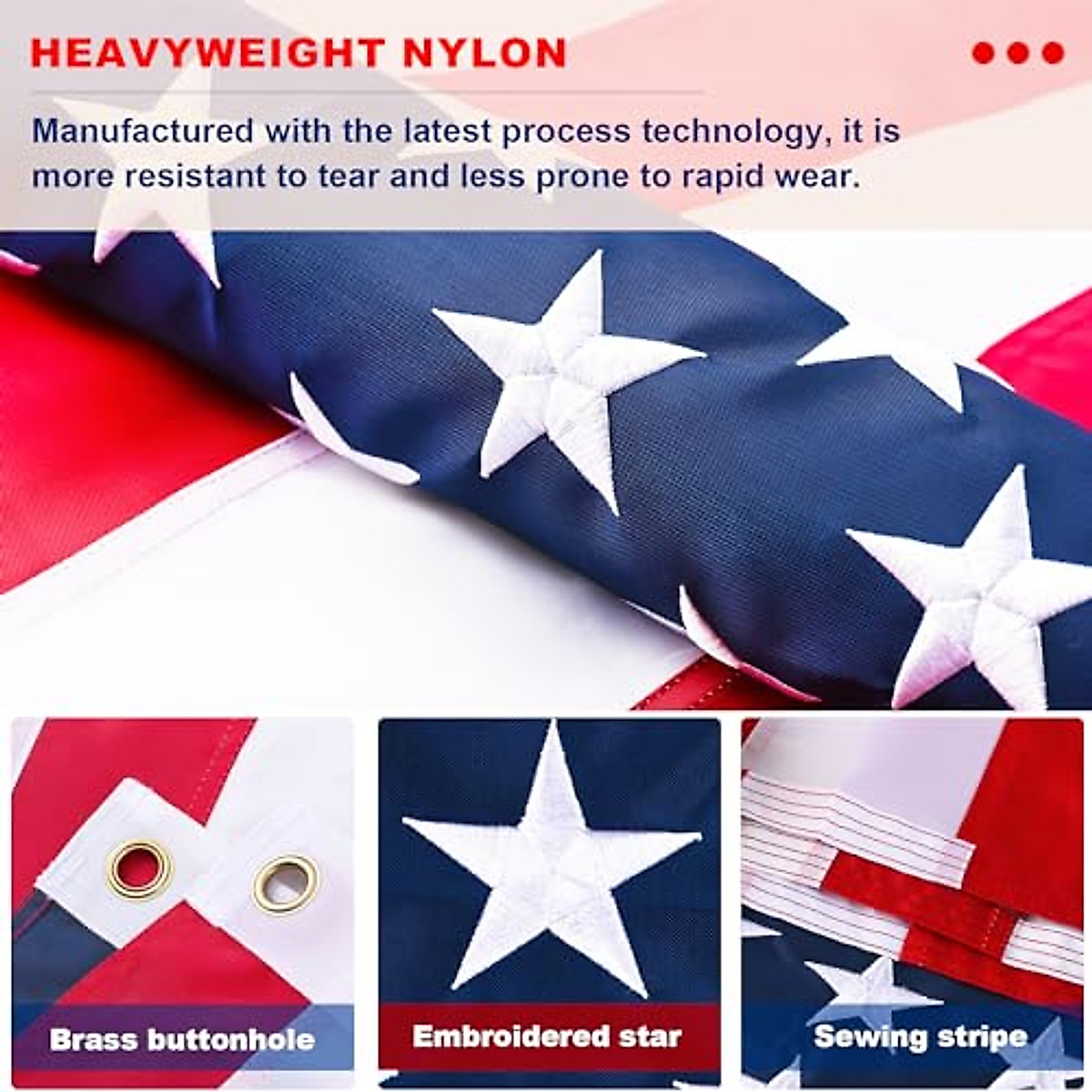 VIPPER American Flag 3x5 FT Outdoor - USA Heavy duty Nylon US Flags with Embroidered Stars, Sewn Stripes and Brass Grommets