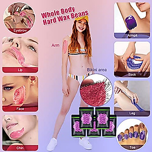 Hard Wax Beans 17.5Oz, Hair Removal Body European Brazilian Pearl Waxing Beans For Women Men Include 10 Waxing Spatulas For Bikini, Eyebrow, Face, Armpit 5 Packs
