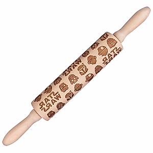 Embossed Wooden Rolling Pins,Evermarket Engraved Embossing Rolling Pin with Star Fighter Pattern for Baking Embossed Cookies,Cute Rolling Pin Kitchen Tool for Kids and Adults