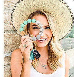 NVENF Silicone Bead Keychain Bracelet Large Keyring Elastic House Car Key Ring Wristlet Bangles Mint Green