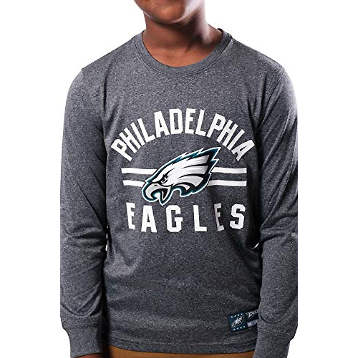 Ultra Game NFL Boys Super Soft Supreme Long Sleeve T-Shirt, Philadelphia Eagles, Heather Charcoal, 18-20