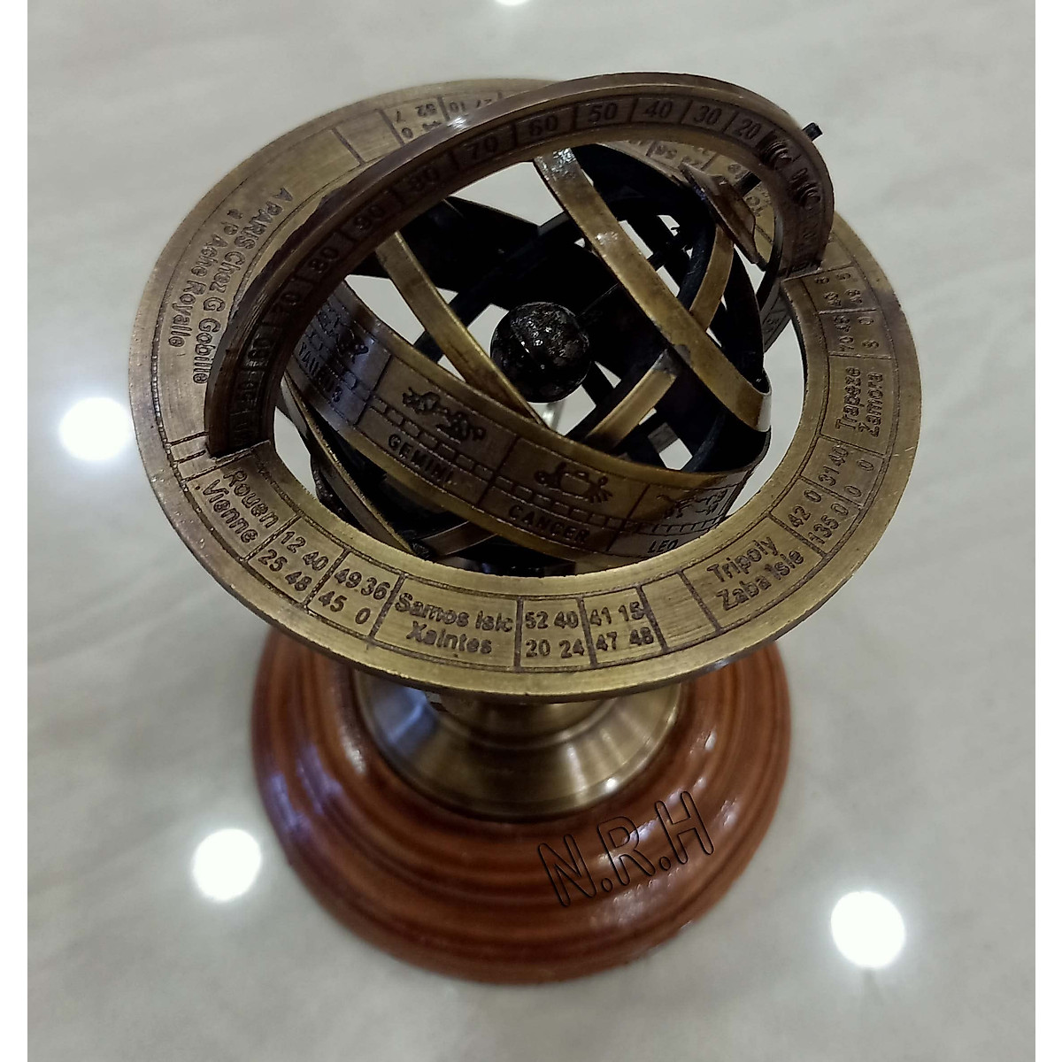 5" Nautical Brass Armillary Sphere World Globe Rosewood Base Table Decor Gift