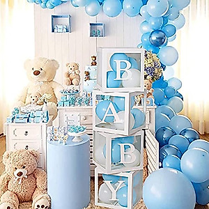 Baby Shower Decorations Large Transparent Balloons Decor Baby Box Baby Blocks Decorations for Baby Shower Boy Girl 1st Birthday Party Decorations by QIFU (White Baby Blocks)