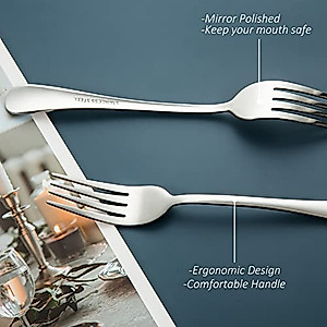 SANTUO Stainless Steel Dinner Forks Set - 12PCS Salad Forks Silverware with Round Handle, Mirror Finish & Dishwasher Safe, Use for Home, Kitchen or Restaurant - Silver 8 Inches