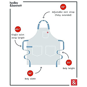 Hedley & Bennett Midnight Blue Essential Apron - Professional Chef Apron with Pockets and Adjustable Bib Strap for Cooking & Grilling - Kitchen Aprons for Men & Women - 8oz 100% Cotton Twill Fabric