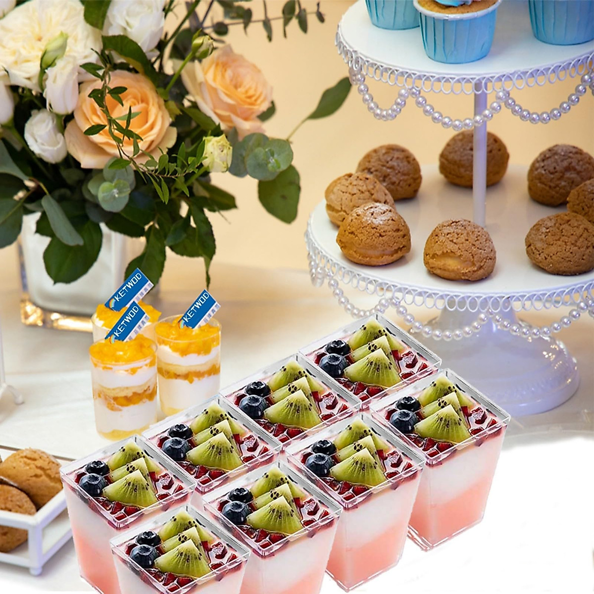 KETWOD 5-ounce transparent square dessert Cups (50 dessert Cups+50 Spoons)