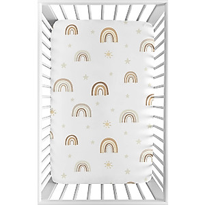 Sweet Jojo Designs Neutral Boho Rainbow Girl Boy Unisex Fitted Mini Crib Sheet Baby Nursery Portable Crib Pack and Play Mustard Yellow Pumpkin Orange Bohemian Sunshine Modern Vintage Beige Gold Tan