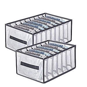 2PCS Upgrade Wardrobe Closet Organizers，7&9-Grids Washable Clothes Organizer with Handles for Jeans，Folded Clothes Organizer Nylon Compartments Storage Bins