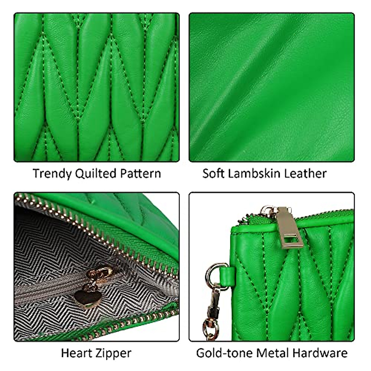 befen Green Clutch Purses for Women, Lambskin Leather Trendy Quilted Wristlets Mini Shoulder Handbags Quilted Bags for Women - Emerald Green