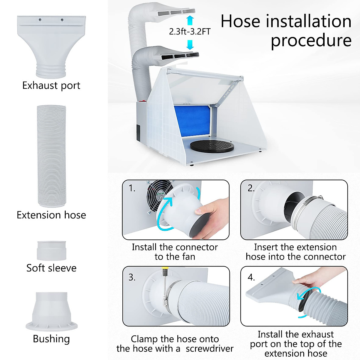 Portable Airbrush Paint Booth with Ventilation System and LED Light, 360°Turntable, Filter, Extension Hose. Airbrush Ventilation Paint Booth for Manual Hobby, DIY Painting, Hobby Handicraft
