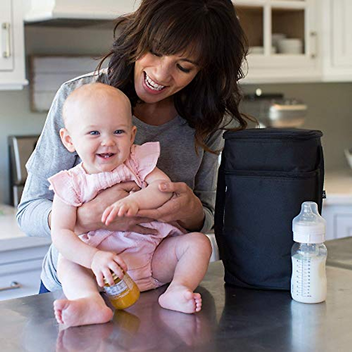 J.L. Childress 6 Bottle Cooler - Breastmilk, Baby Bottle & Food Bag - Ice Pack Included - 2 Compartments - Insulated & Leak Proof Bottle Bag - Breastmilk Cooler Bag for Travel - Black