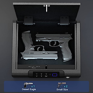 Gun Safe,Biometric Gun Safe for Pistols 3-Ways unlock Safe Fingerprint Digital PIN Key Unlock with Voice, Gun lock box for Cloakroom living room Bedroom Nightstand and Car BILLCONCH