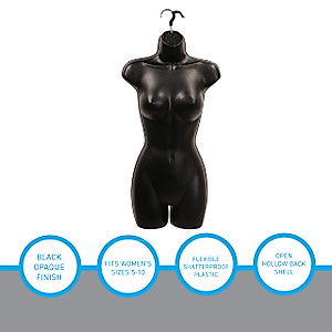 SSWBasics Female Mannequin Torso - Fits Women’s Sizes 5-10 - Molded, Shatterproof & Black