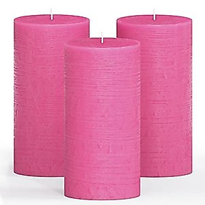 CANDWAX 3x6 Pillar Candles Set of 3 - Decorative Rustic Candles Unscented and Valentines Candles - Ideal as Wedding Candles or Large Candles for Home Interior - Hot Pink Candles