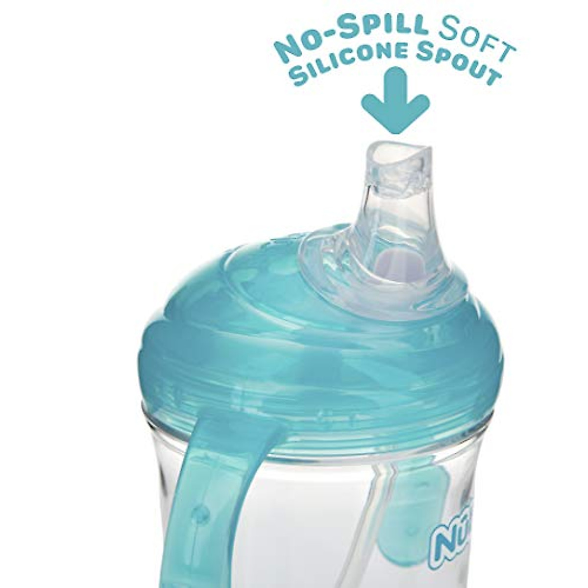 Nuby No Spill 360 Weighted Straw Grip N' Sip Tritan Cup with Hygienic Cover, 8 Oz, Trainer Cup, Teal