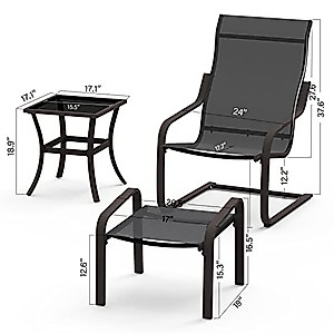 Domi Outdoor Patio Bistro Set of 5, C Spring Motion Chair, All-Weather Conversation Armchair with Ottoman & Quick Dry Textile for Porch,Deck,Yard,Garden,Lawn