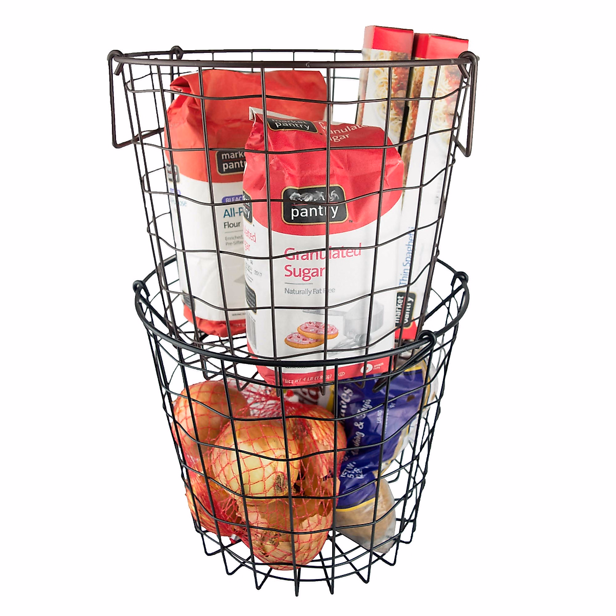 DII Metal Wire Mesh Stackable Utility Storage Bin, Small Round, 12x12x10", Black