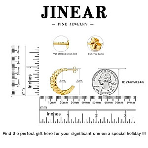 14K Gold Plated Croissant Earrings Twisted Round Hoop Earrings Chunky Hoop Earrings 925 Sterling Silver Post Earrings Huggies with CZ for Women and Gift for Her