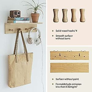 XAOHOME Wall Mount Coat Rack with Shelf, Sturdy Wooden Floating Shelf with Hooks Save Your Indoor Space, New Ingenious Fasteners Make The Wall Coat Hanger Easy to Install(Yellow)