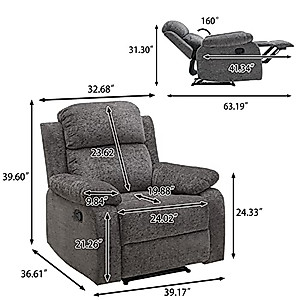 Dreamsir Recliner Chair Breathable Fabric Manual Single Sofa, Living Room Chair Home Theater Lounge Seat, 36×39×40 inch, Limestone Grey
