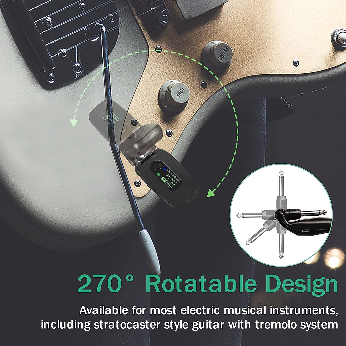 Wireless Guitar System, Kmise 2.4GHZ Transmitter Receiver for Electric Bass Guitars Accessories W/ 100 Feet Transmission Distance & over Working 10h Rechargeable Lithium Battery