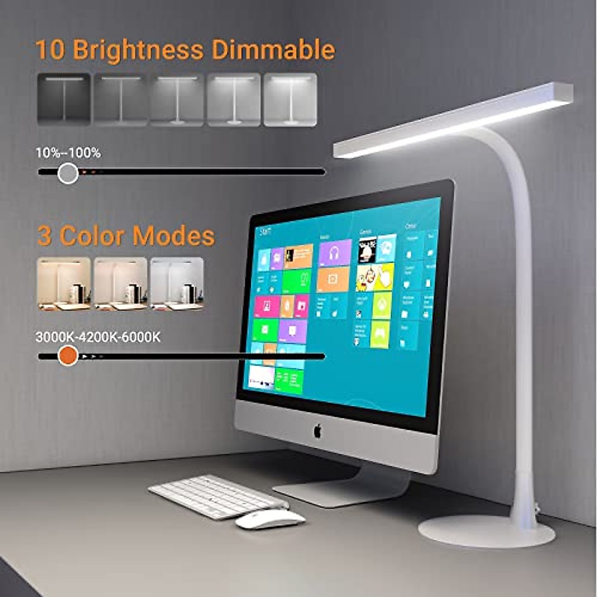 BZBRLZ LED Desk Lamp, Architect Clamp Desk Lamps for Home Office, Computer Desk Lamp with 3 Color Modes, and Stepless Dimming Sewing Lamp with Memory Function