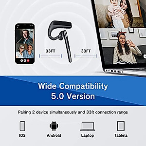 Ngsod Bluetooth Headset - Wireless Headset with Microphone 90 Days Standby/110 Hours Talktime, Bluetooth Earpiece for Cell Phone/PC Tablet/Laptop Computer, Headphones for Trucker/Driver/Business