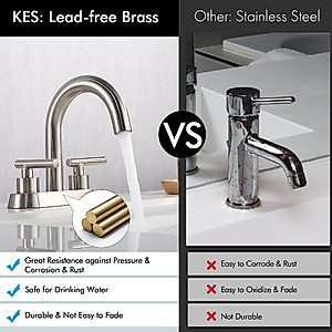 KES 4 Inches Centerset Bathroom Sink Faucet Brushed Nickel Morden Vanity Faucet Brass Construction, Sink Drain Not Included, L4117LFF12-BN
