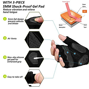 MOREOK Cycling Gloves Bike Gloves for Men/Women-[5MM Gel Pad] Biking Gloves Half Finger Gloves Bicycle Gloves-for Cycling/Fitness/Motorcycle/Gym/Outdoor Sports-050-BLACK-M