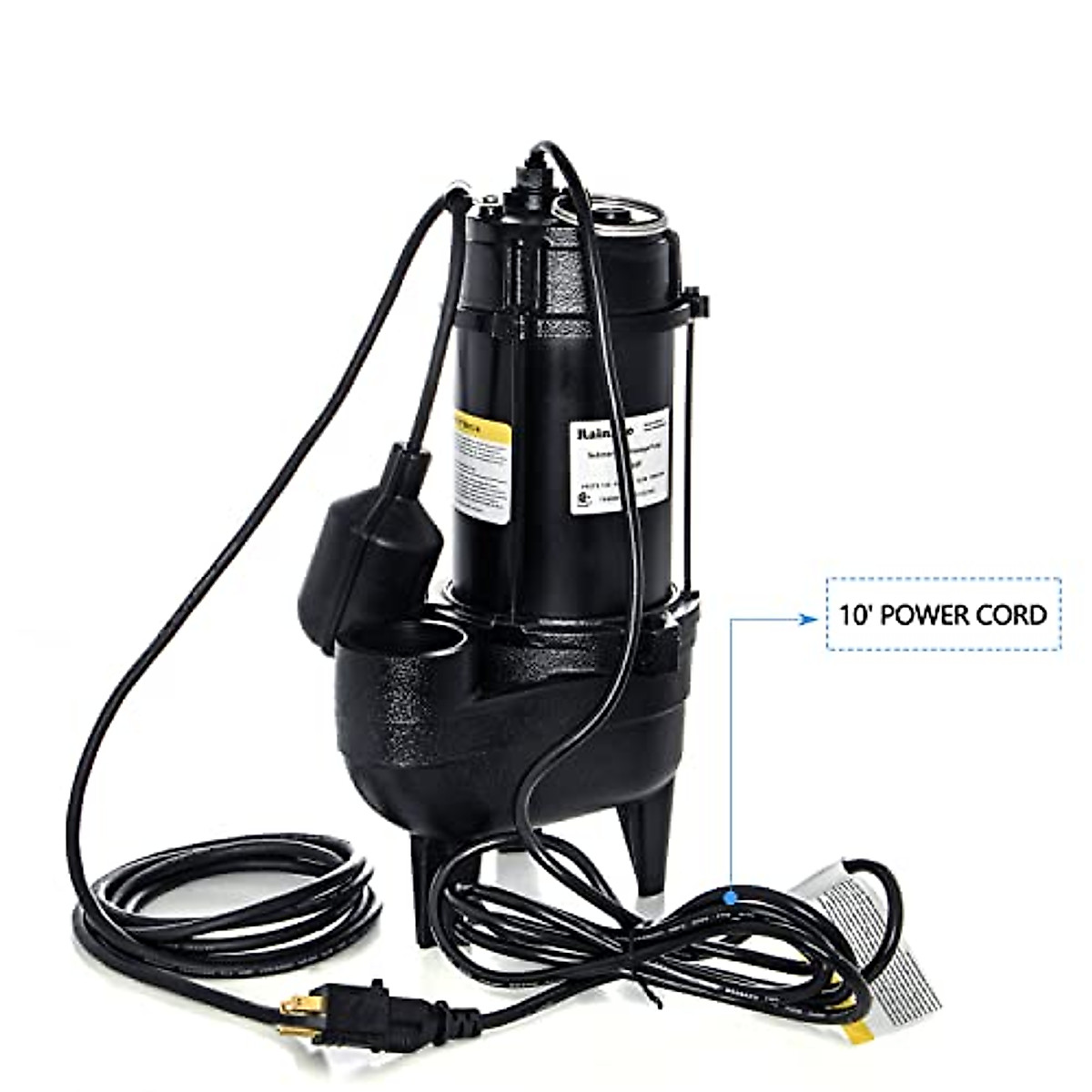 RainBro 1/2 HP Cast Iron Submersible Sewage Pump With 10 ft. Piggy Back Tether Float Switch, Model# CSE050