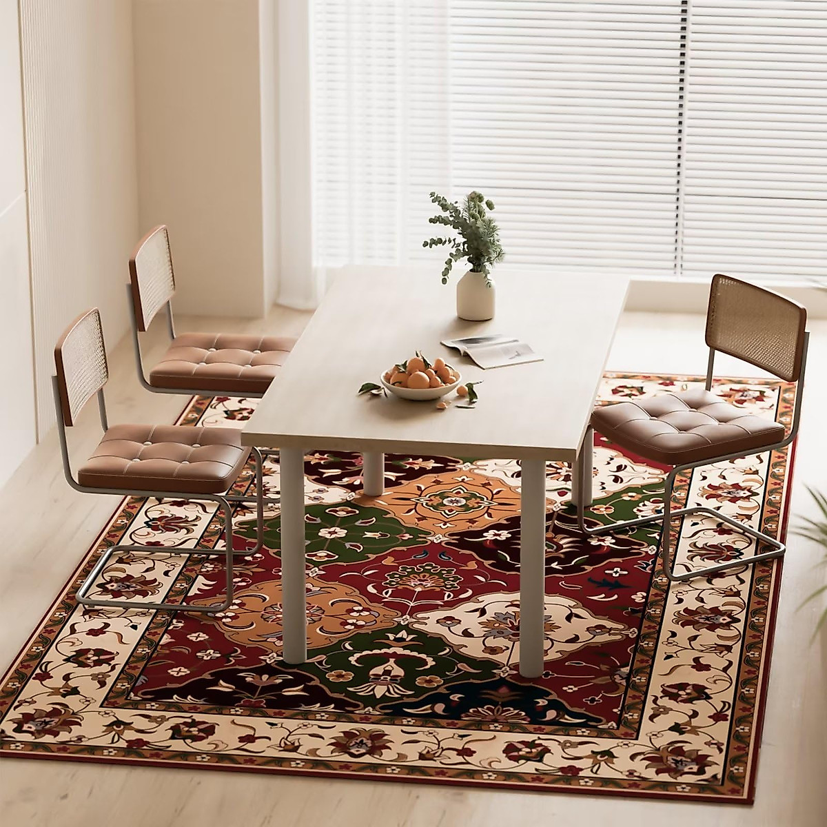 CHOSHOME Washable Rug 5x7 Vintage Boho Medallion Area Rugs with Non-Slip Backing Soft Stain Resistant Non-Shedding Low-Pile Floor Carpet Mat for Living Room Bedroom Kitchen Home Office,Red/Multi