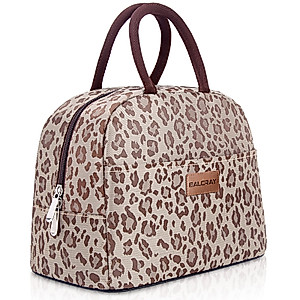 BALORAY Insulated Lunch Bag for Women Men Reusable Lunch Box for Adults, Large Lunch Cooler Tote Bag for Work Office School Picnic (G-197L Brown Leopard)