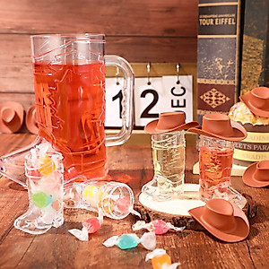 67 Pcs Cowboy Boot Shot Glasses Set Include 30 Pcs 1oz Plastic Western Beer Mugs 36 Pcs Mini Cowboy Hats and 1 Pcs 16 oz Reusable Cowboy Boot Cup for Cowgirl Bachelorette Party Supplies(Brown Style)