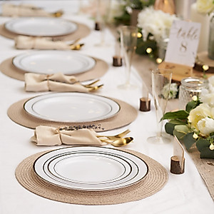 MATANA 60 pc Reusable Gold Plastic Plates with White Gold Rim - 30 Dinner Plates 10.25" Inch, 30 Salad Dessert Appetizer Plates 7.5" Inch, Heavy Duty, Elegant, Premium for Parties, Wedding & Events