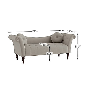 Pemberly Row 75" Traditional Fabric Settee with 2 Pillows in Brown