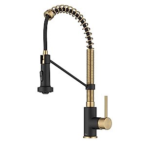 KRAUS Bolden Commercial Style 2-Function Single Handle Pull Down Kitchen Faucet in Brushed Brass/Matte Black, KPF-1610BBMB
