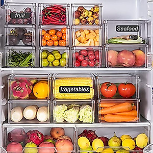 Set of 4 Fridge Food Storage Bins, Stackable Clear Kitchen Fruit Storage Containers, Freezer Organizer Fresh Keeper Box with Lid for Kitchen Countertops, Refrigerator, Pantry and Cabinets